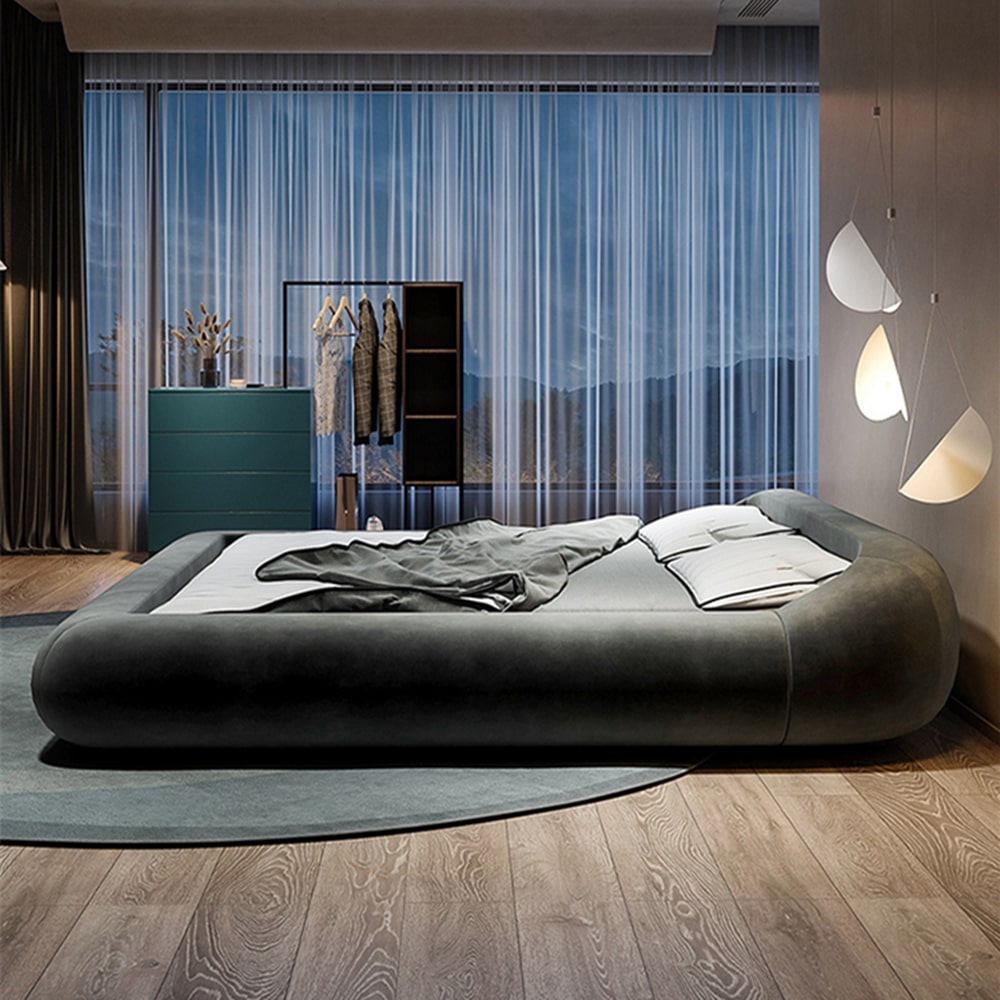 Adin Suede Fabric Low Headboard Modern Bed Frame– CASASPACE