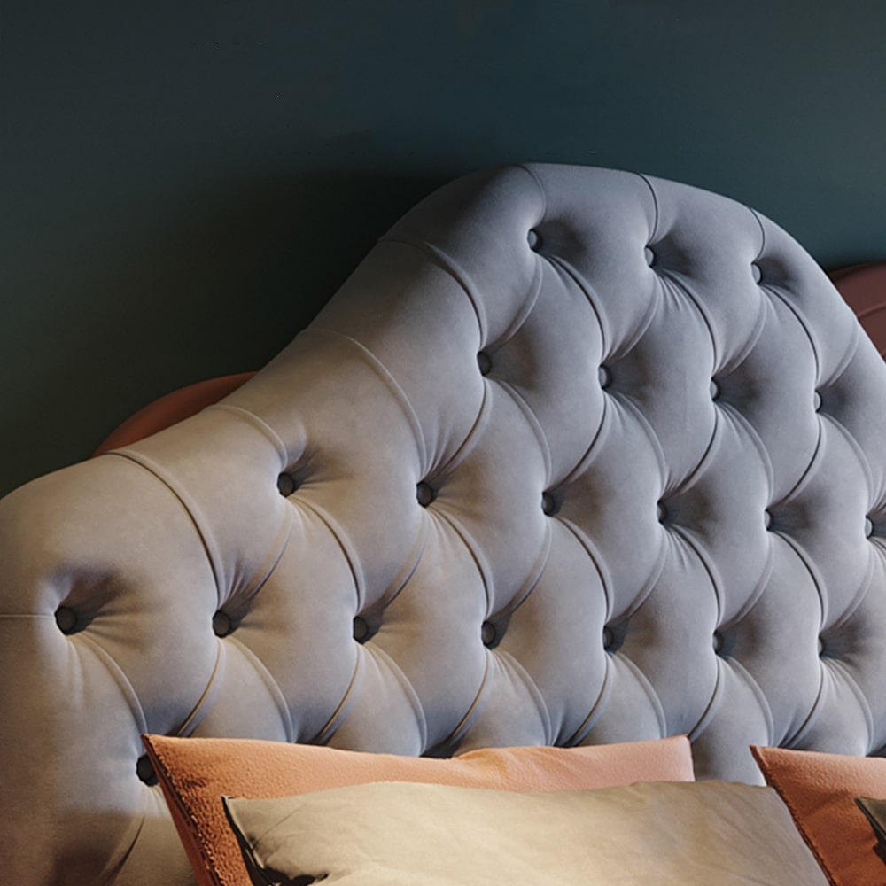 Aeko Suede Fabric Shaped Headboard Vintage Bed Frame– CASASPACE