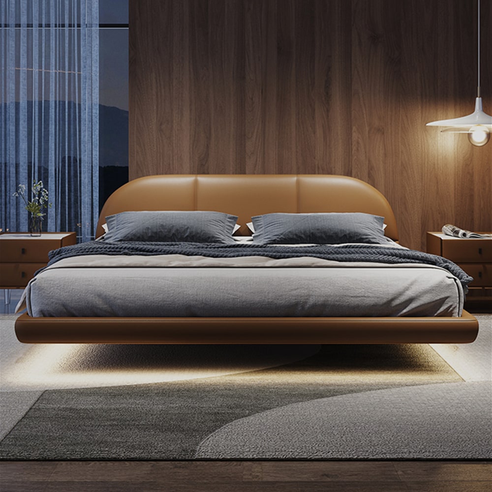 Aguilar Microfiber Leather Modern Floating Bed Frame– CASASPACE