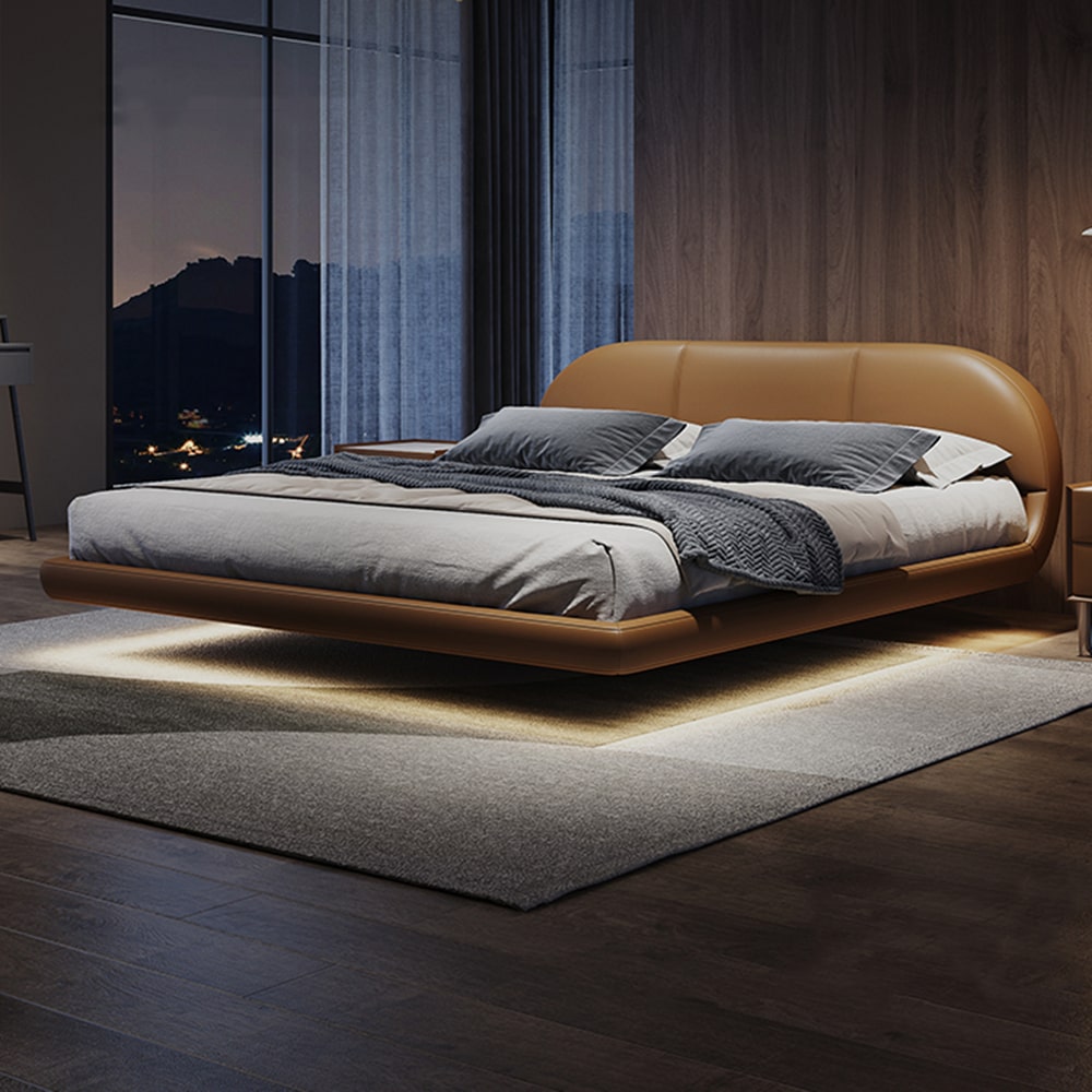 Aguilar Microfiber Leather Modern Floating Bed Frame– CASASPACE