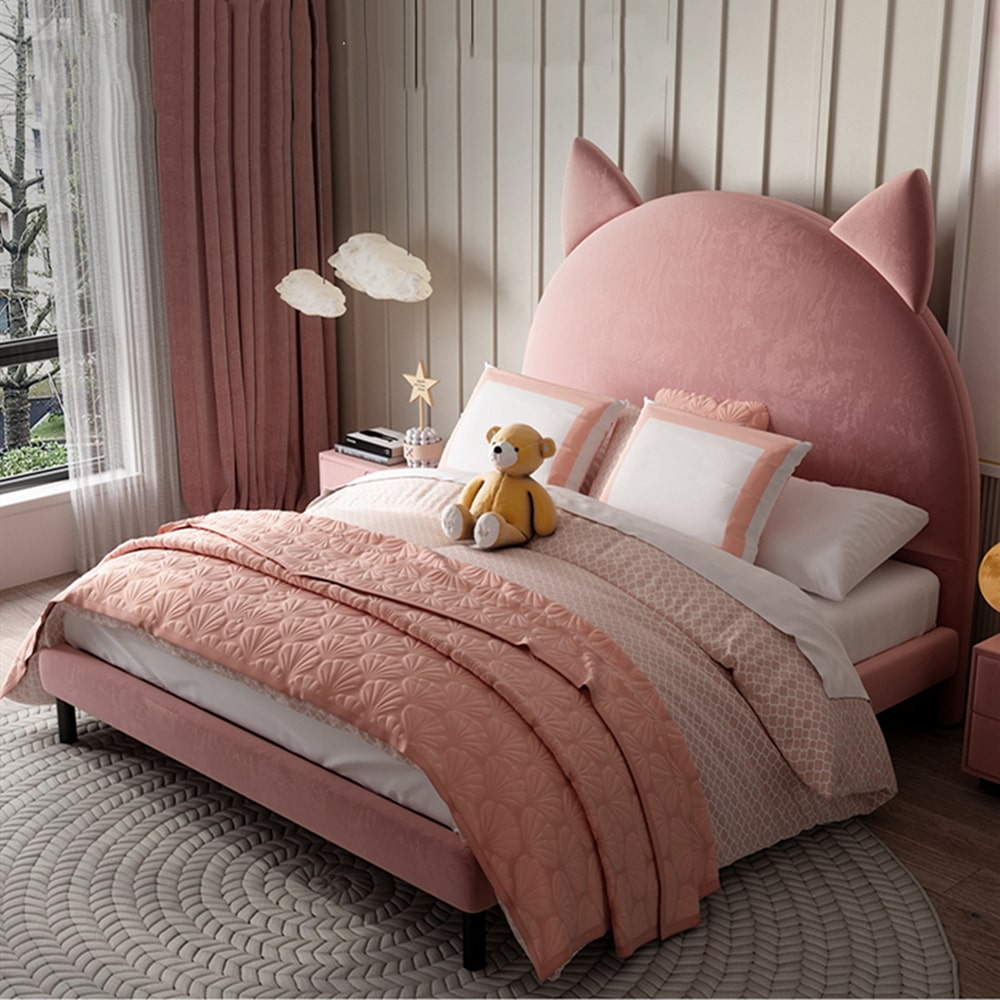 Akande Suede Fabric Shaped Headboard Cute Bed Frame– CASASPACE