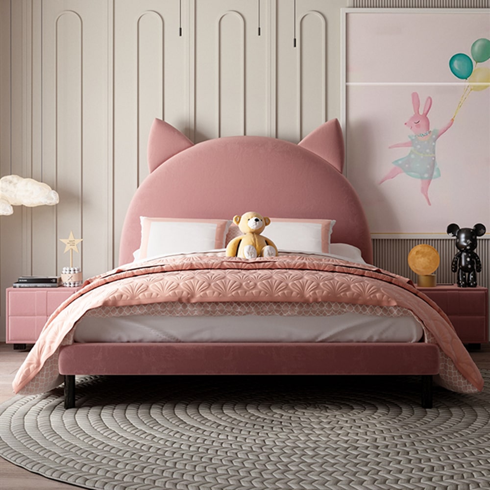 Akande Suede Fabric Shaped Headboard Cute Bed Frame– CASASPACE
