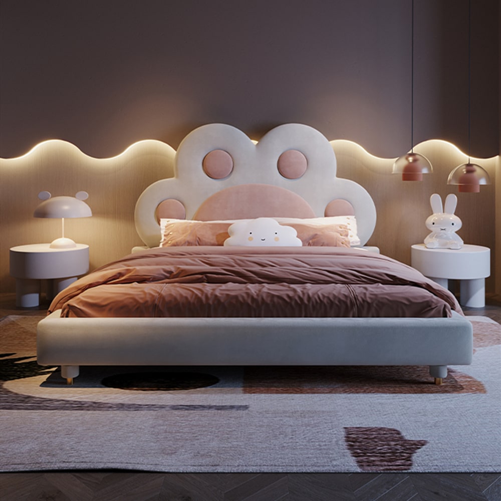 Akia Velvet Fabric Shaped Headboard Cute Bed Frame– CASASPACE