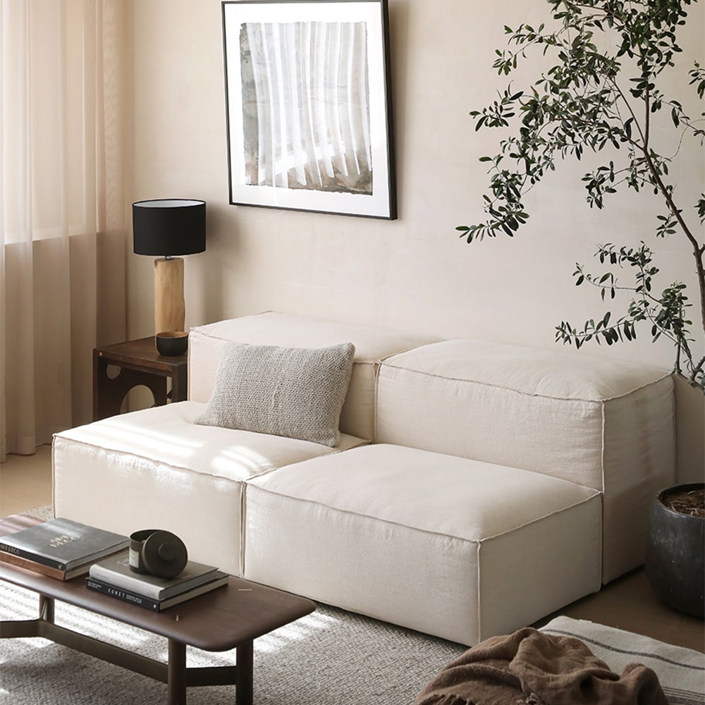 Alick Cotton Linen Blended Fabric 2-Seater Sofa Armless 2-Pieces Modul ...