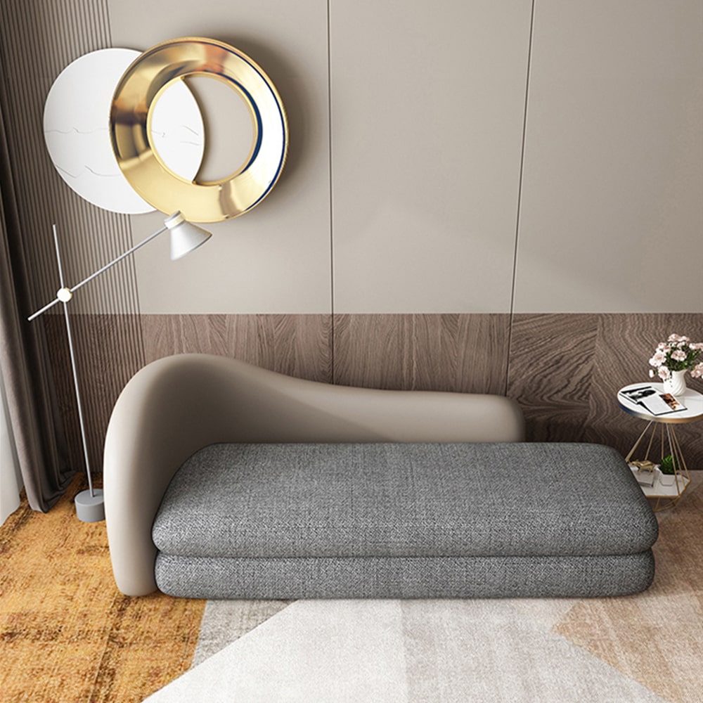 Alisa Modern Shaped Arm Sofa Microfiber Leather+Linen Fabric 3-Seater ...