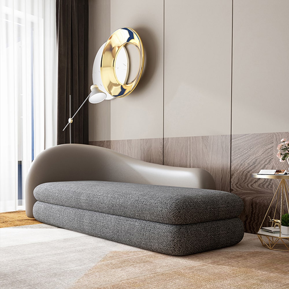 Alisa Modern Shaped Arm Sofa Microfiber Leather+Linen Fabric 3-Seater ...