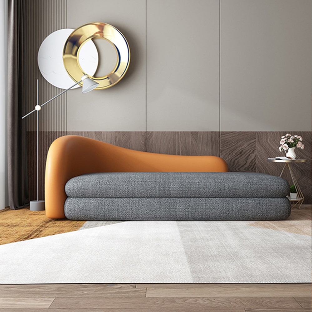 Alisa Modern Shaped Arm Sofa Microfiber Leather+Linen Fabric 3-Seater ...