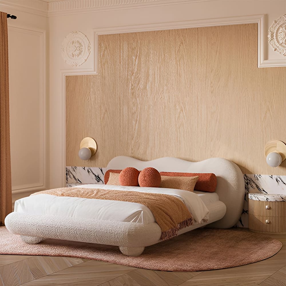 Alyria Boucle Fabric Shaped Headboard Modern Bed Frame– CASASPACE