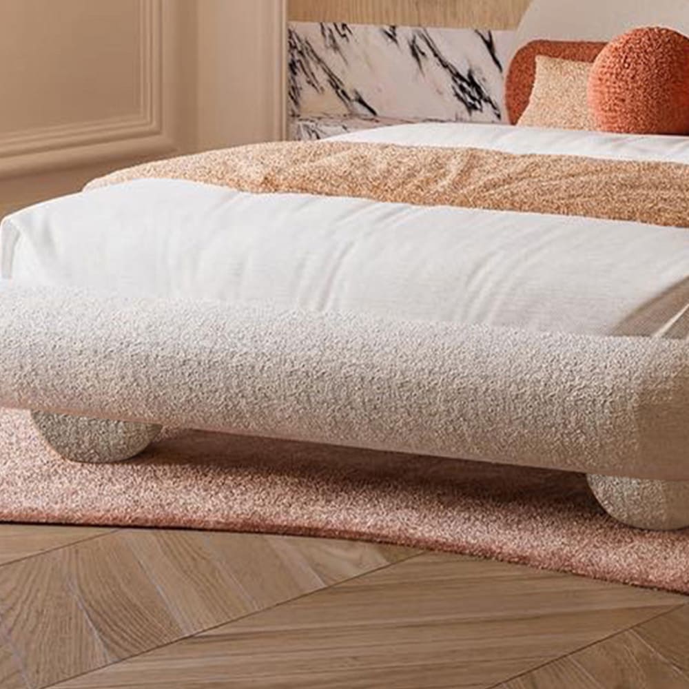 Alyria Boucle Fabric Shaped Headboard Modern Bed Frame– CASASPACE