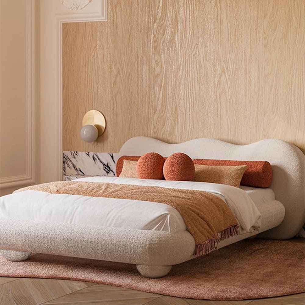 Alyria Boucle Fabric Shaped Headboard Modern Bed Frame– CASASPACE