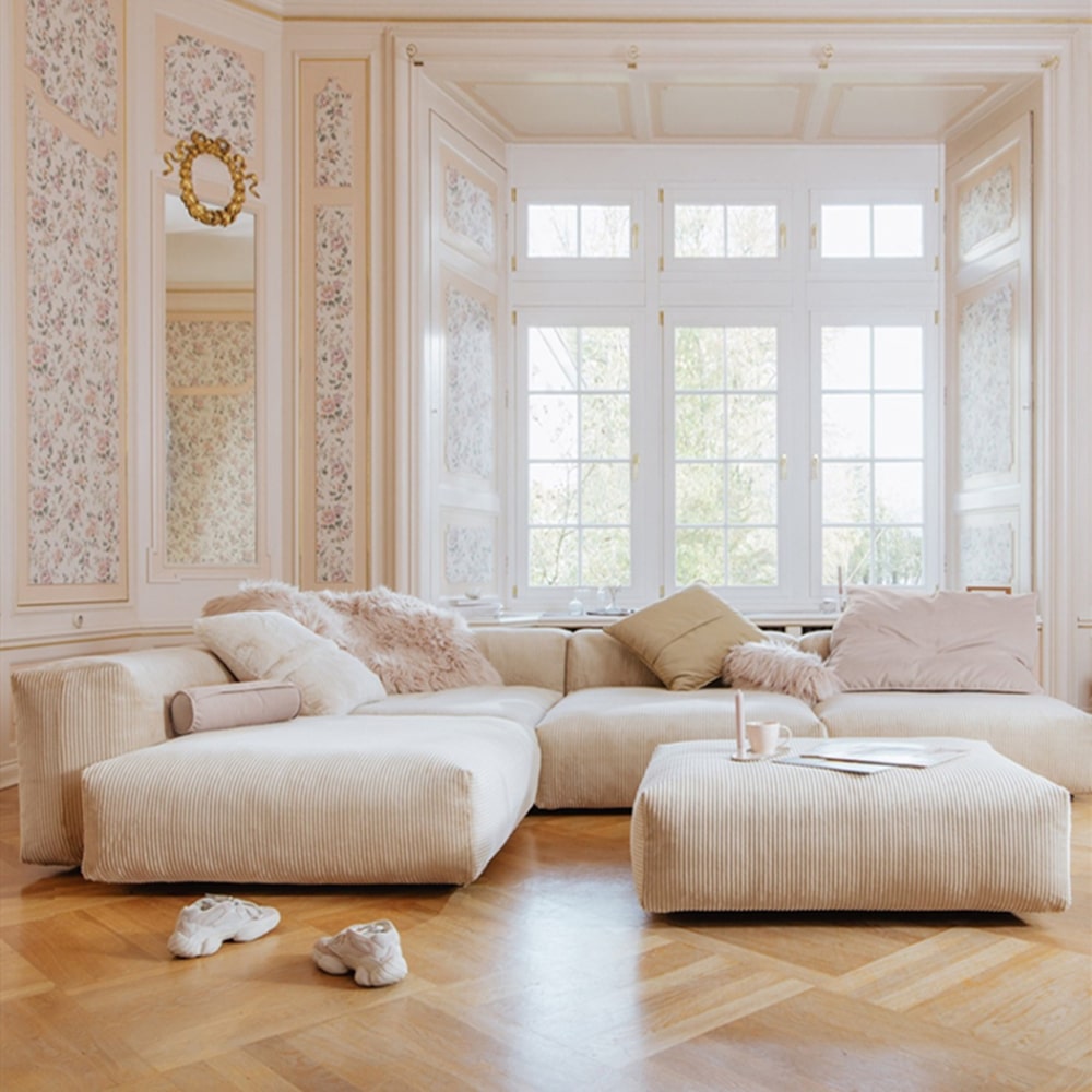 Amaris Corduroy Modern Simple Sofa Cube Modular Sectional Couch– CASASPACE