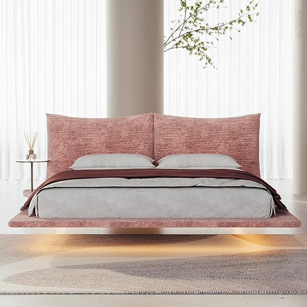 Amina Chenille Flannel Upholstered Headboard Luxury Floating Bed Frame ...