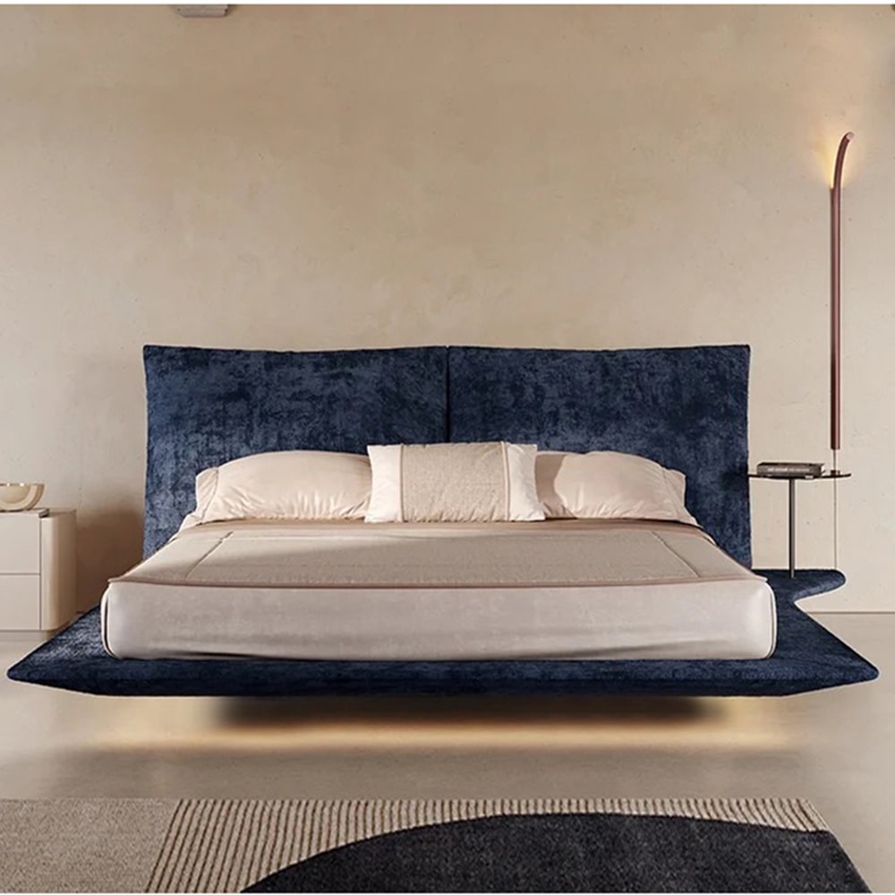 Amina Chenille Flannel Upholstered Headboard Luxury Floating Bed Frame ...