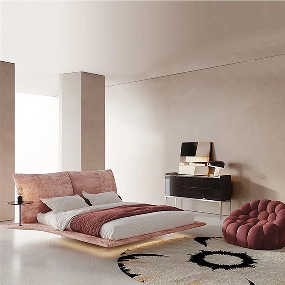 Amina Chenille Flannel Upholstered Headboard Luxury Floating Bed Frame ...