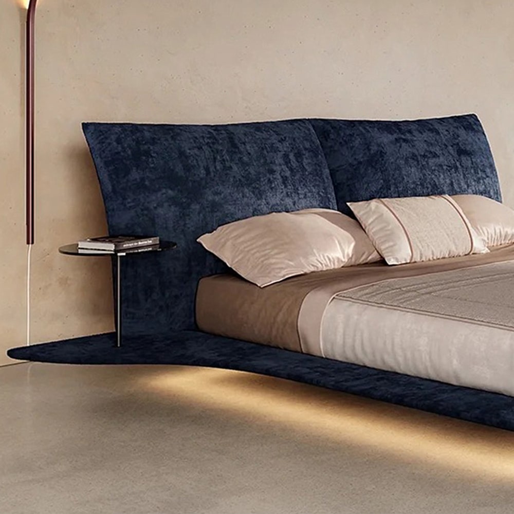 Amina Chenille Flannel Upholstered Headboard Luxury Floating Bed Frame ...