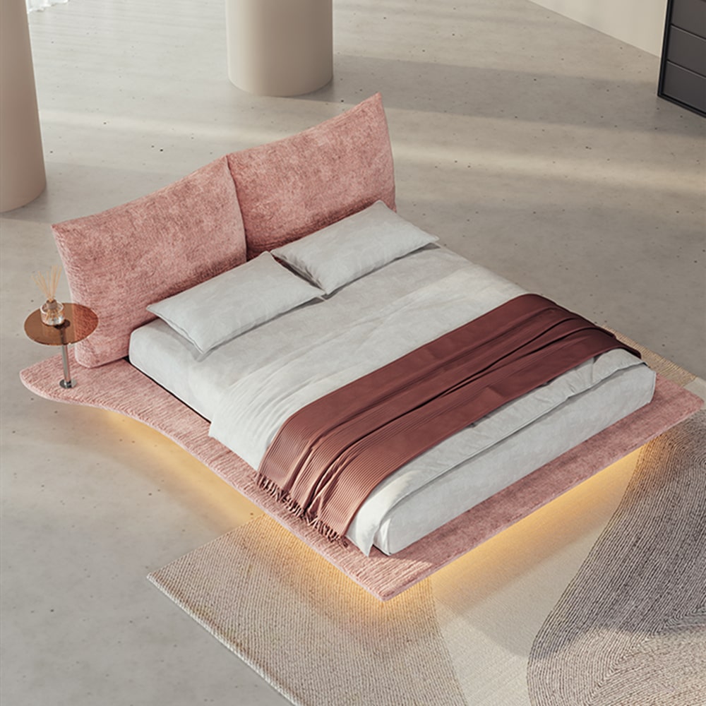 Amina Chenille Flannel Upholstered Headboard Luxury Floating Bed Frame ...