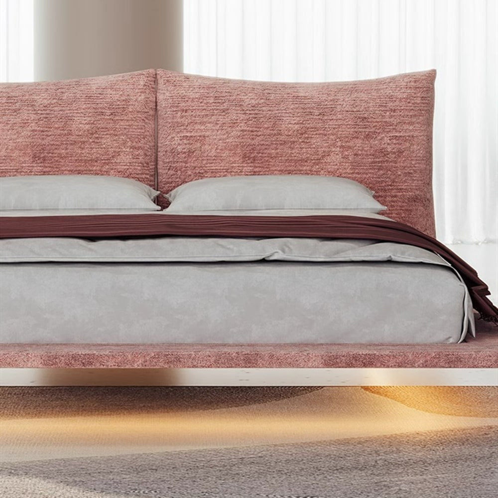 Amina Chenille Flannel Upholstered Headboard Luxury Floating Bed Frame ...