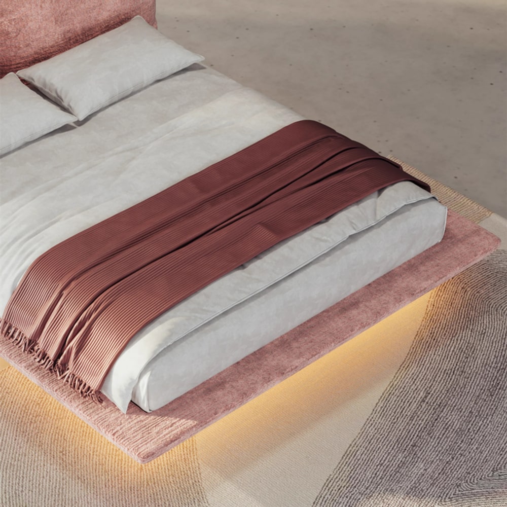 Amina Chenille Flannel Upholstered Headboard Luxury Floating Bed Frame ...