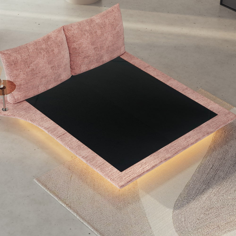 Amina Chenille Flannel Upholstered Headboard Luxury Floating Bed Frame ...