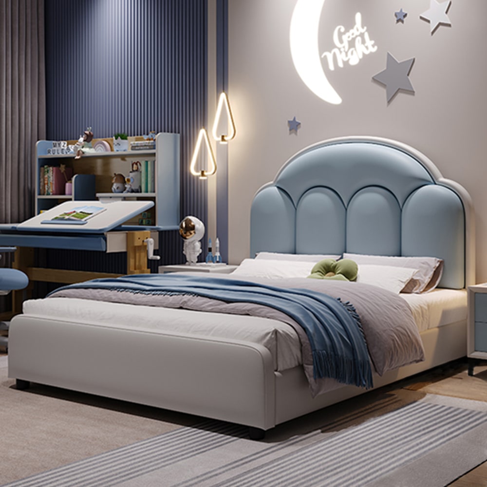 Annette Microfiber Leather Upholstered Shaped Headboard Bed Frame ...