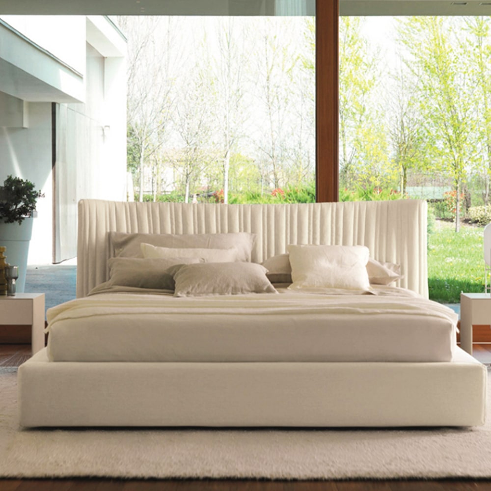 Armel Velvet Modern Stripe Pattern Headboard Bed Frame– CASASPACE