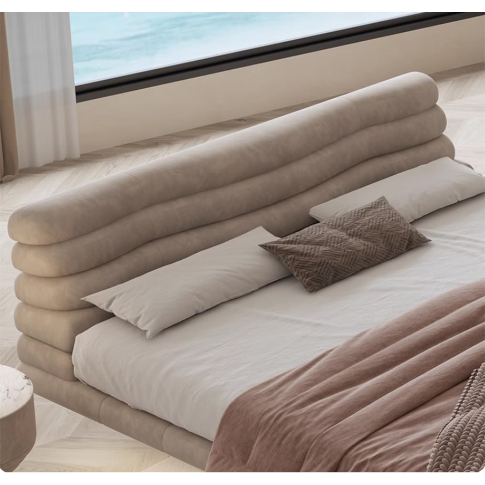 Ballantine Suede Fabric Curved Headboard Modern Floating Bed Frame ...