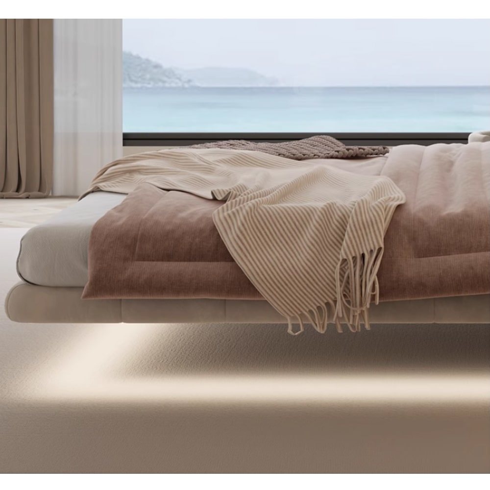 Ballantine Suede Fabric Curved Headboard Modern Floating Bed Frame ...