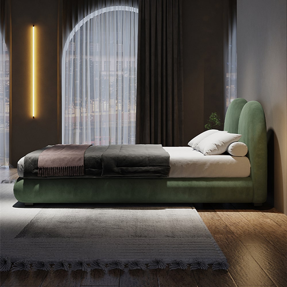 Batu Velvet Curved Headboard Modern Bed Frame– CASASPACE