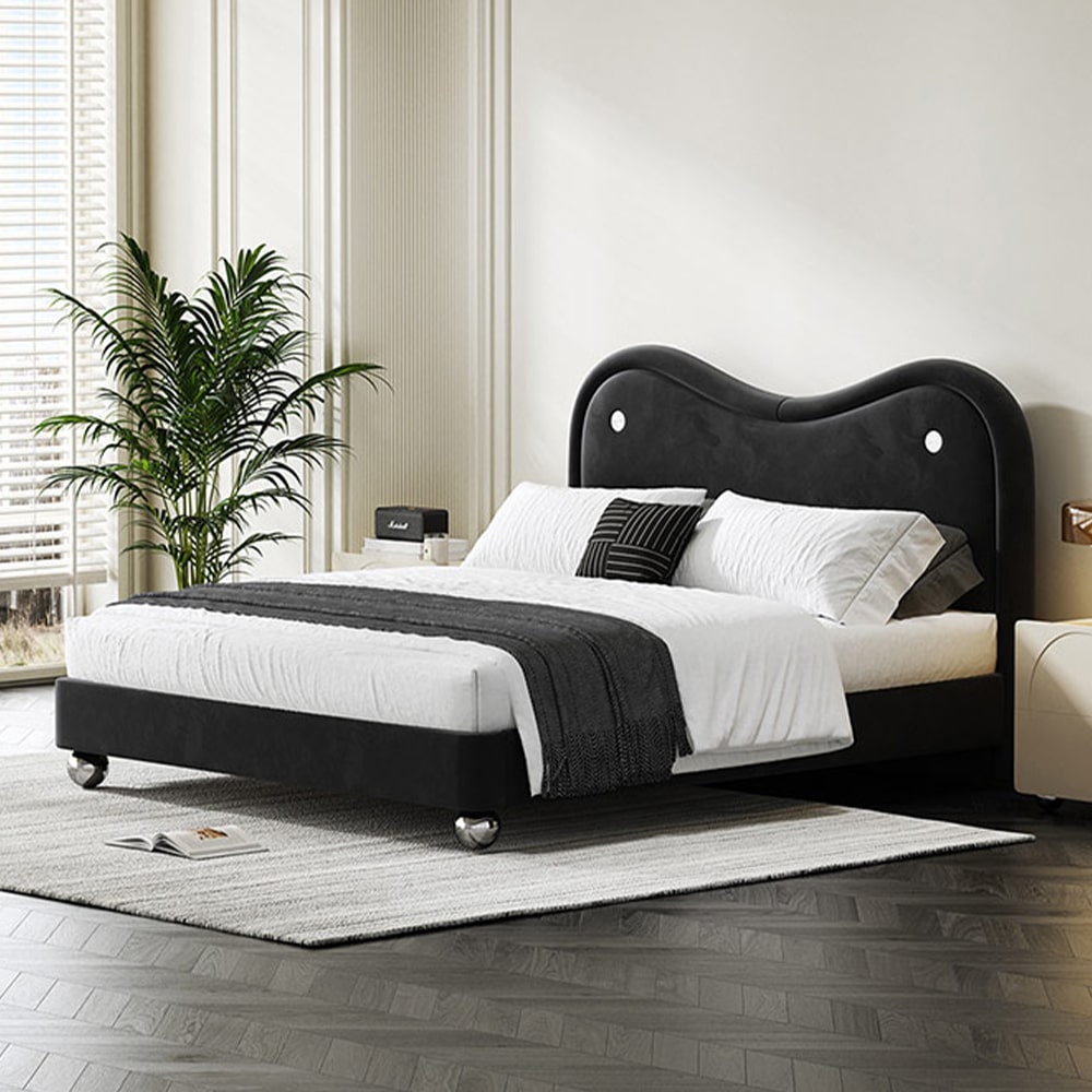 Beltran Velvet Shaped Headboard Modern Bed Frame– CASASPACE