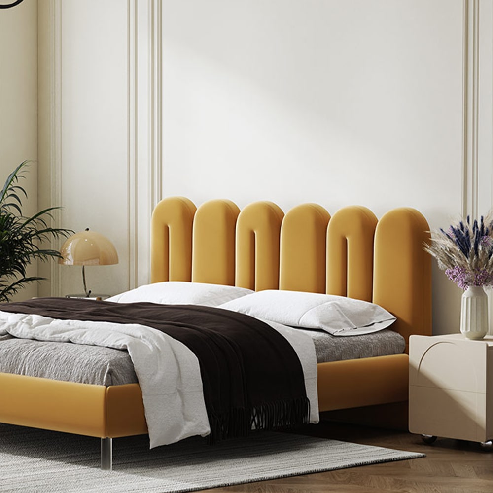 Benitez Velvet Modern Bed Frame with Acrylic Feet– CASASPACE