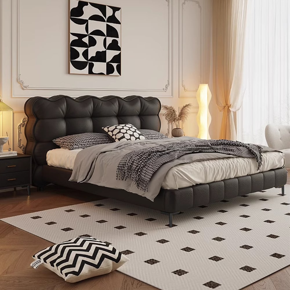 Brayden Black Microfiber Leather Modern Bed Frame King Size– CASASPACE