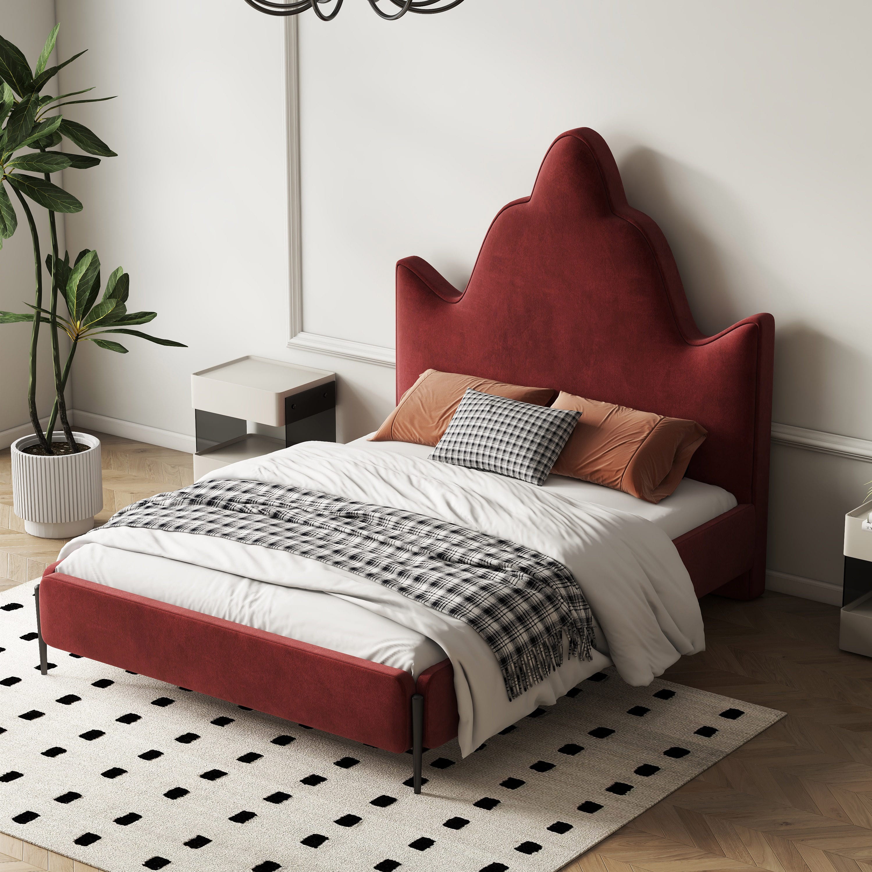 Bentlee Velvet Crown Shaped Headboard Bed Frame– CASASPACE