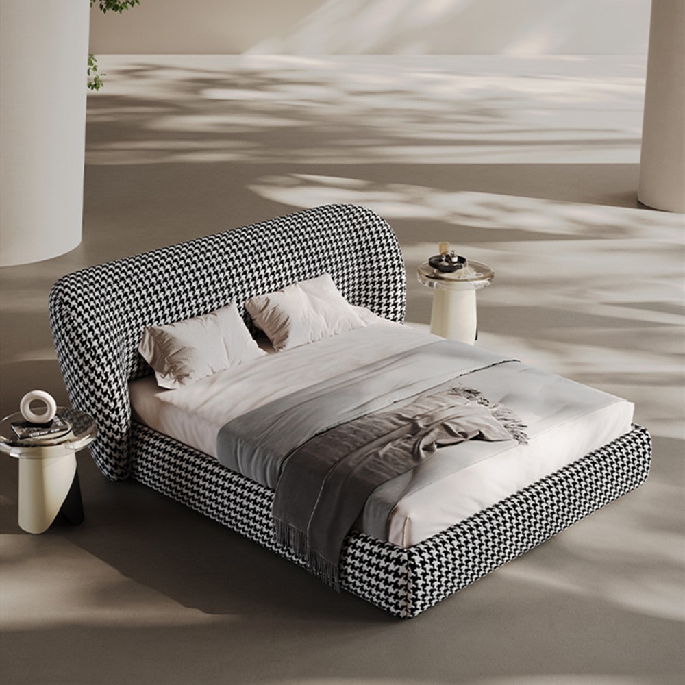Everill Houndstooth Pattern Wide Headboard Luxury Bed Frame– CASASPACE