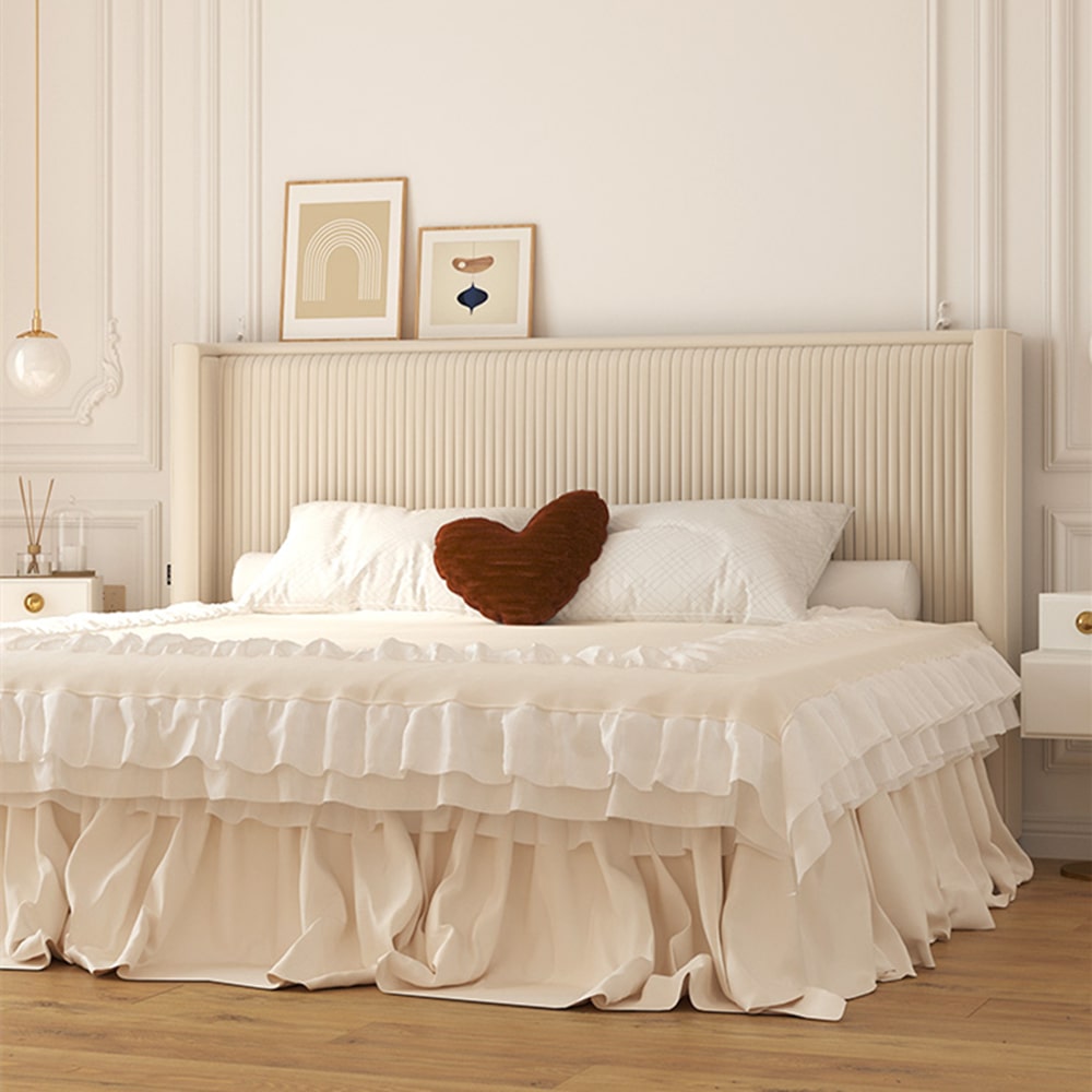 Cade Velvet Modern High Headboard Bed Frame– CASASPACE