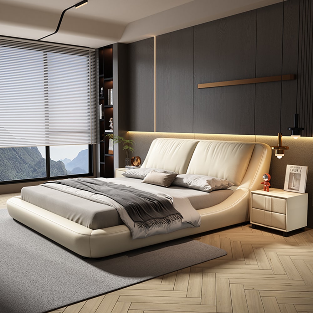 Calais Microfiber Leather Thick Headboard Luxury Bed Frame– CASASPACE