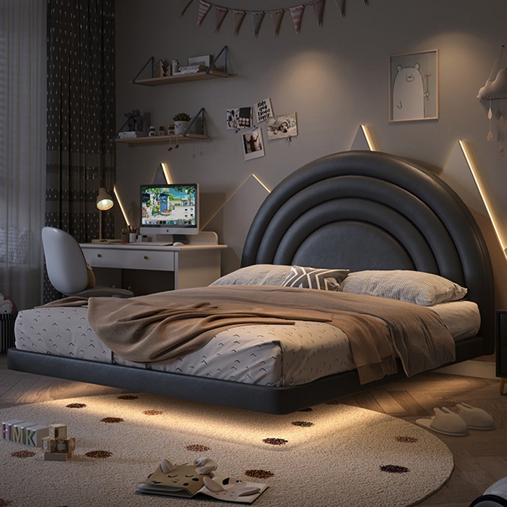 Carlin Rainbow Circle Round Shaped Headboard Modern Microfiber Leather ...