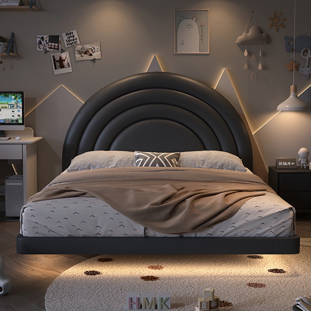 Carlin Rainbow Circle Round Shaped Headboard Modern Microfiber Leather ...