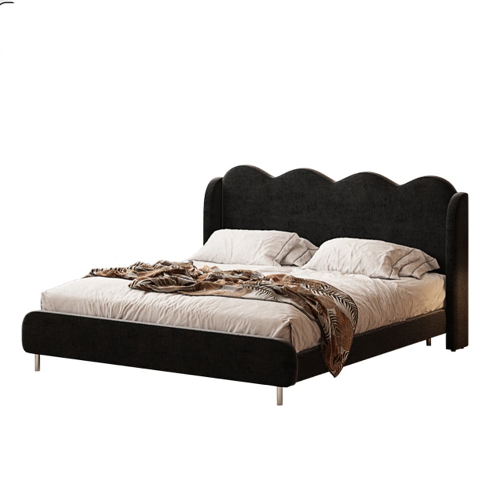 Ceres Wave Shaped Headboard Velvet Fabric Modern Bed Frame– CASASPACE