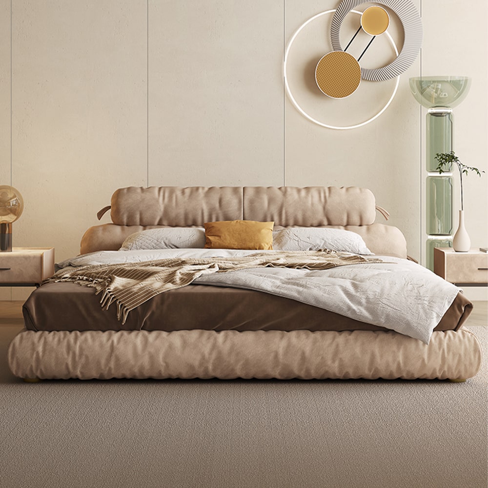 Dakari Suede Fabric Modern Shaped Headboard Bed Frame– CASASPACE