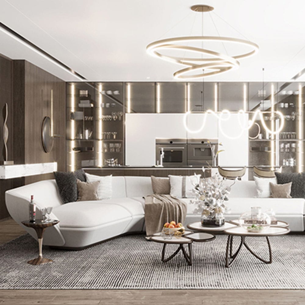 Damani Matte Technical Cloth Shaped Sectional Sofa Luxury Reception Co ...