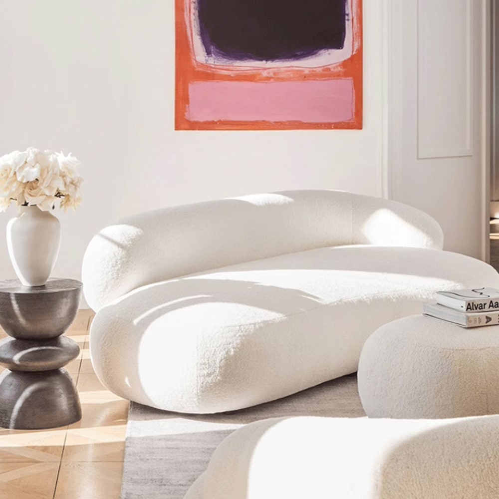 Dileas Boucle Curved Sofa 3-Seater Round Shaped Minimalist Sofa– CASASPACE