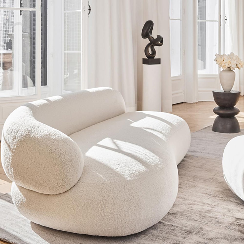 Dileas Boucle Curved Sofa 3-Seater Round Shaped Minimalist Sofa– CASASPACE