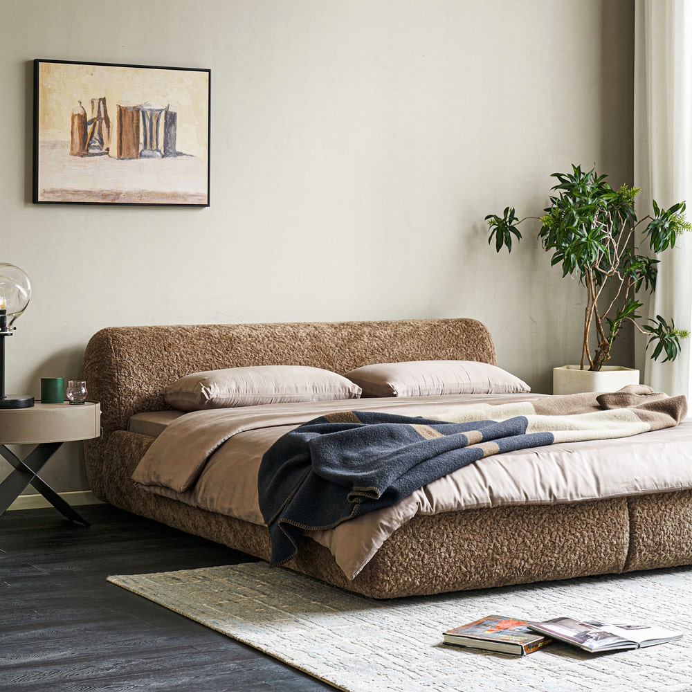 Domick Teddy Fabric Modern Low Headboard Bed Frame– CASASPACE