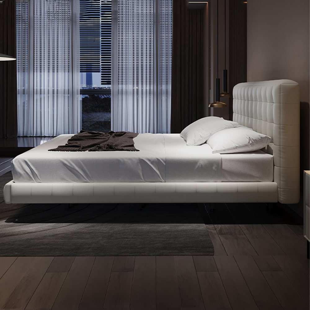 Donaver Microfiber Leather Minimalist Simple Floating Bed Frame– CASASPACE