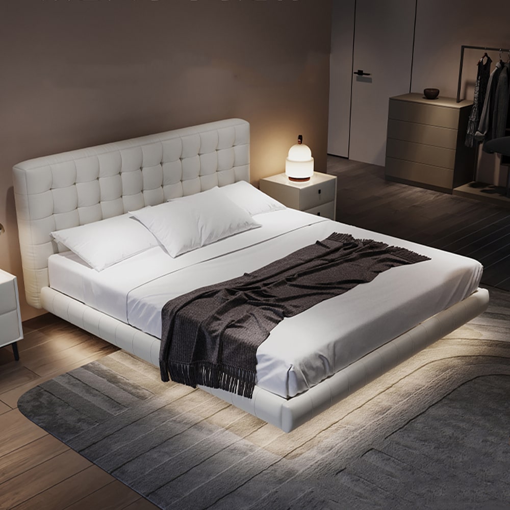 Donaver Microfiber Leather Minimalist Simple Floating Bed Frame– CASASPACE