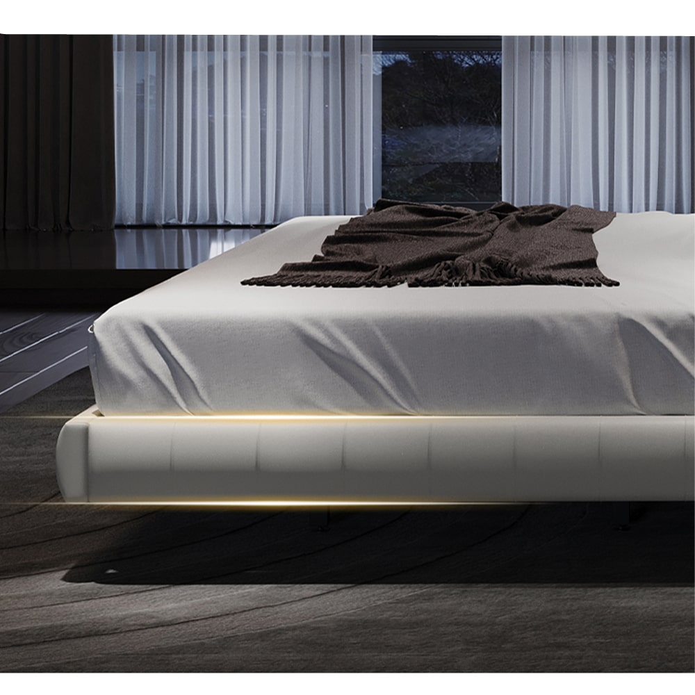 Donaver Microfiber Leather Minimalist Simple Floating Bed Frame– CASASPACE