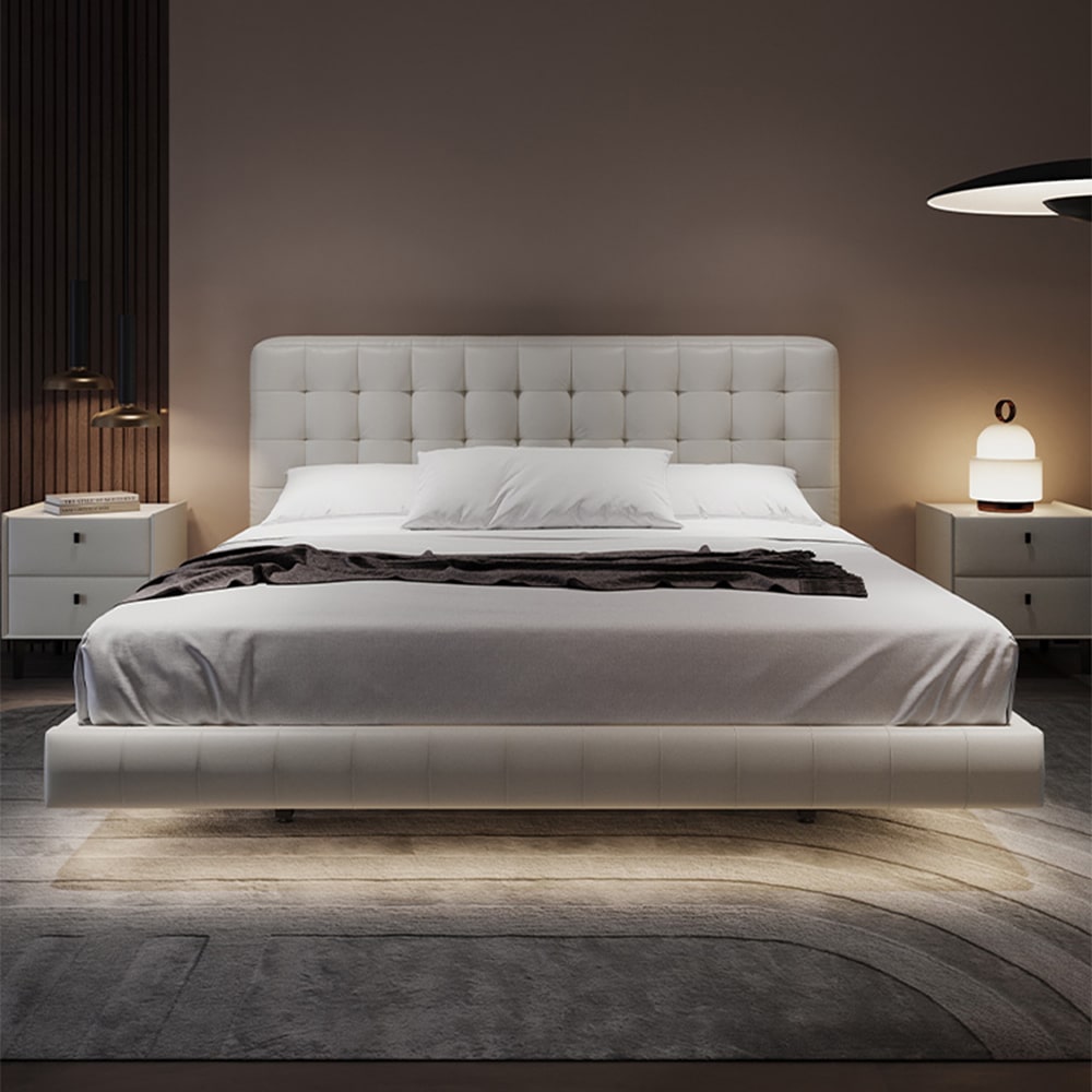 Donaver Microfiber Leather Minimalist Simple Floating Bed Frame– CASASPACE