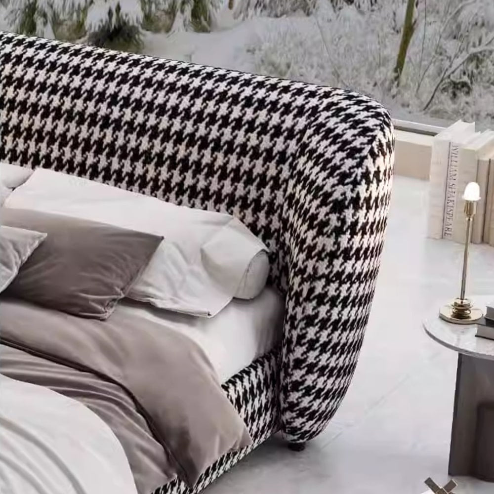 Everill Houndstooth Pattern Wide Headboard Luxury Bed Frame– CASASPACE