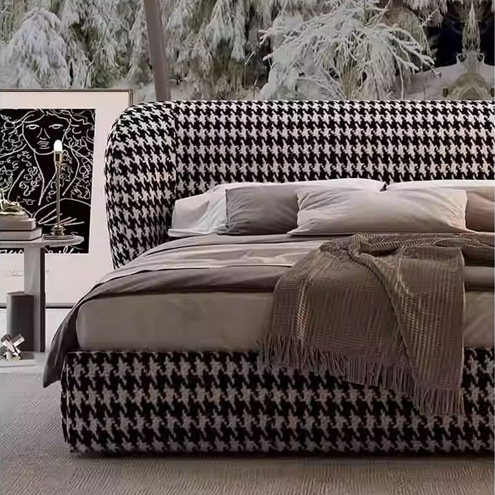 Everill Houndstooth Pattern Wide Headboard Luxury Bed Frame– CASASPACE