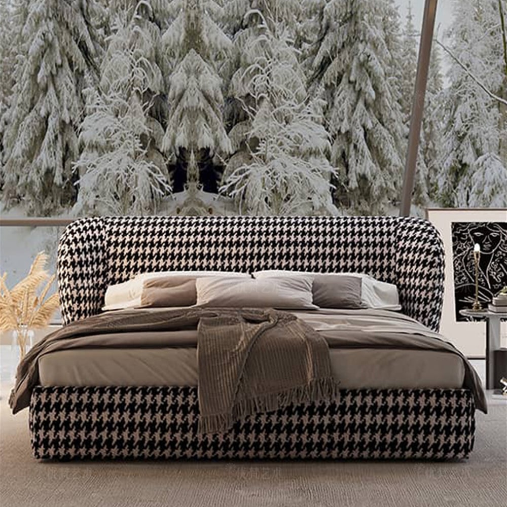 Everill Houndstooth Pattern Wide Headboard Luxury Bed Frame– CASASPACE